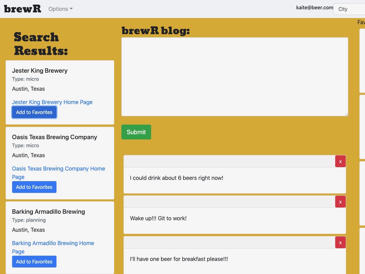 screenshot of brewR application