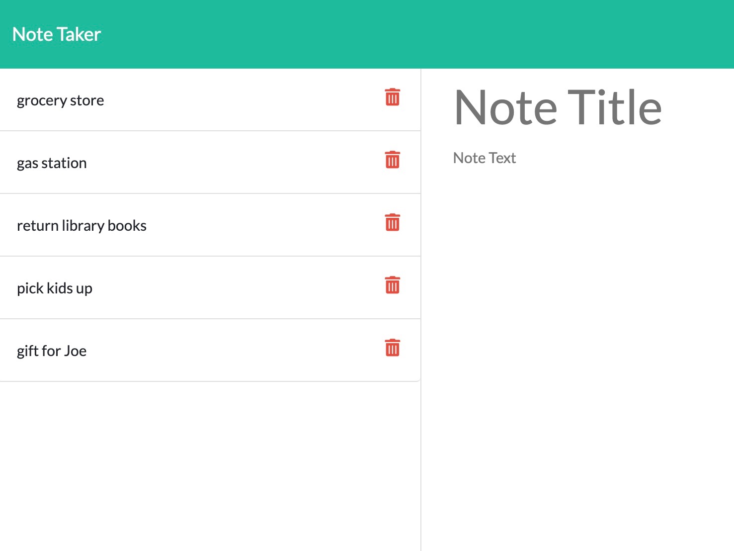 screenshot of Express Note Taker application screenshot of Express Note Taker application